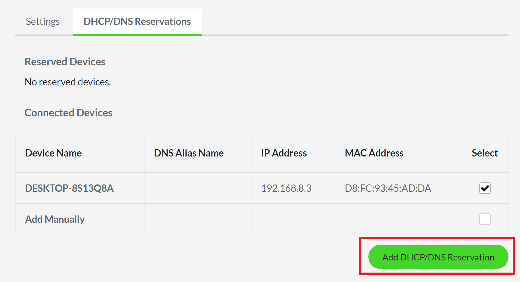 How to configure DHCP reservation on the Razer Sila