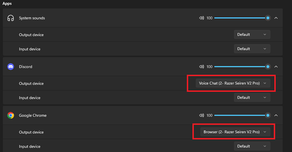 How to route your application audio to the input channel