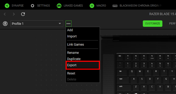 How to export and import profiles and configurations in Razer Synapse