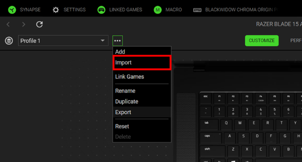 How to export and import profiles and configurations in Razer Synapse