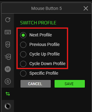How to assign a Razer mouse button to switch profiles in Razer Synapse