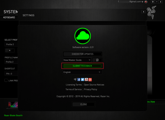 How to submit feedback for Razer Synapse issues and suggestions