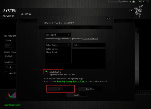 How to submit feedback for Razer Synapse issues and suggestions
