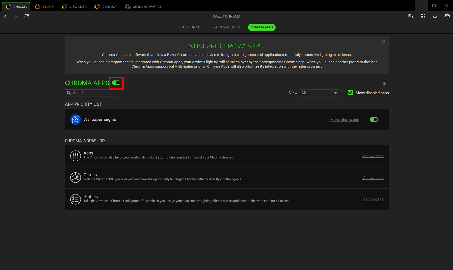 How to enable or disable Razer Chroma Workshop