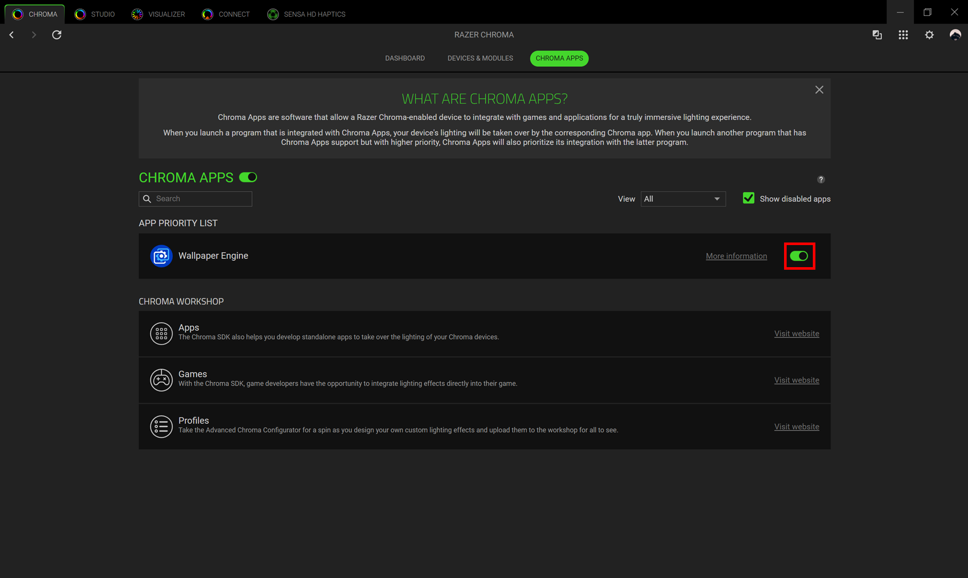 How to enable or disable Razer Chroma Workshop