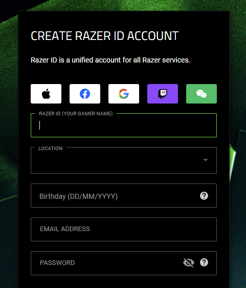 How to create a Razer Synapse account