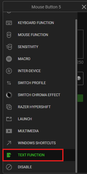 How to use the Text Function feature on a Razer mouse