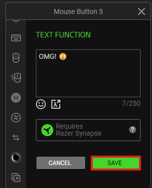 How to use the Text Function feature on a Razer mouse