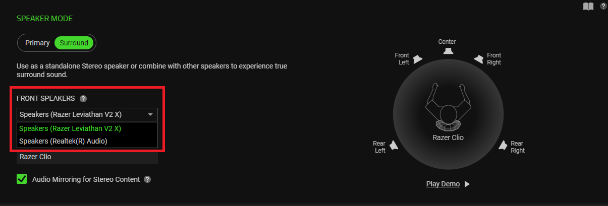 How to set up surround mode on the Razer Clio