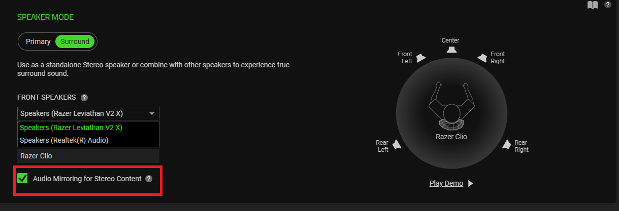 How to set up surround mode on the Razer Clio