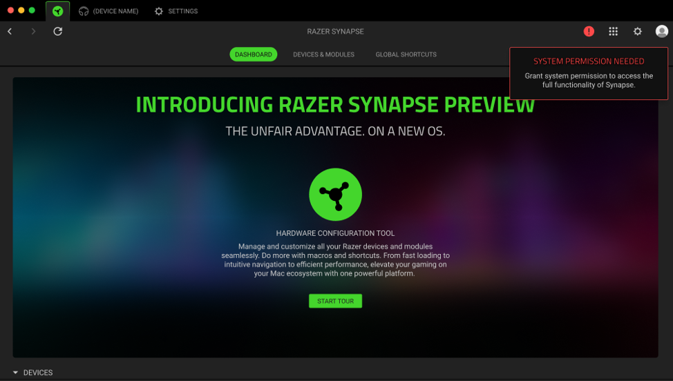 How to enable system permissions for Razer Synapse for Mac