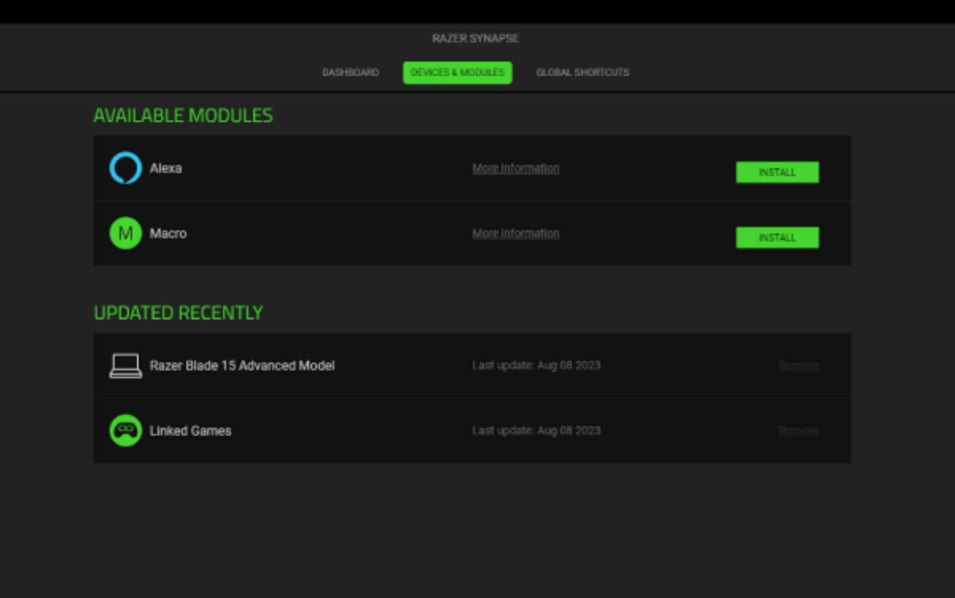 How to restore a missing module in Razer Synapse