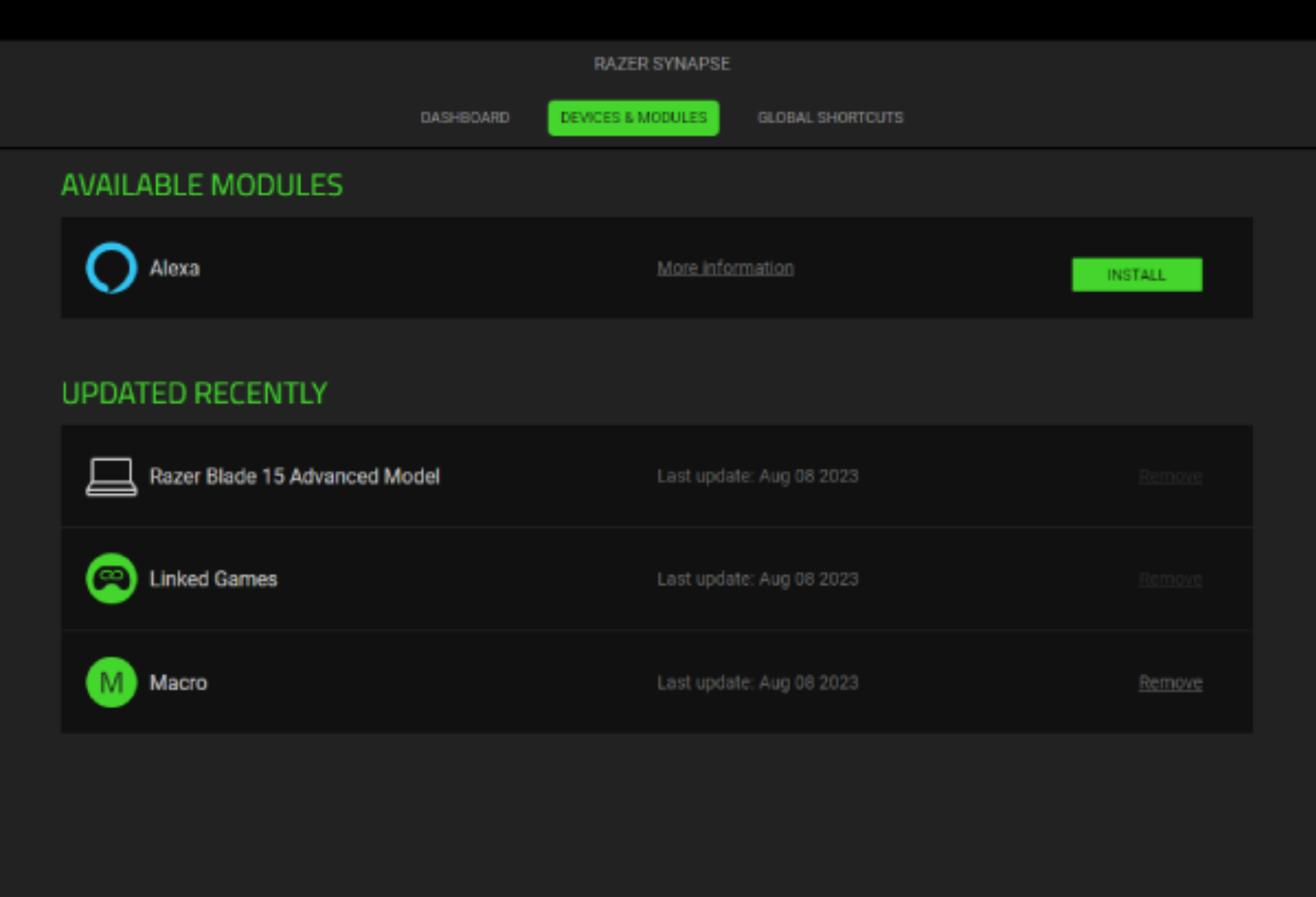 How to restore a missing module in Razer Synapse