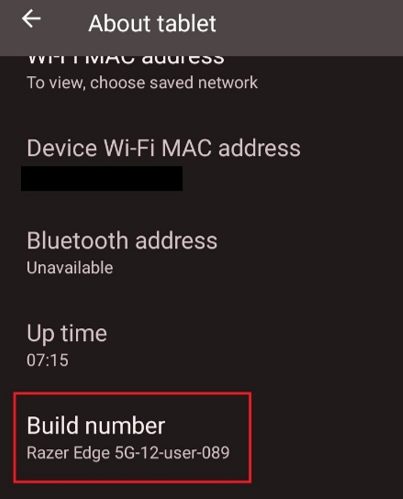 How to find the Build number of the Razer Edge