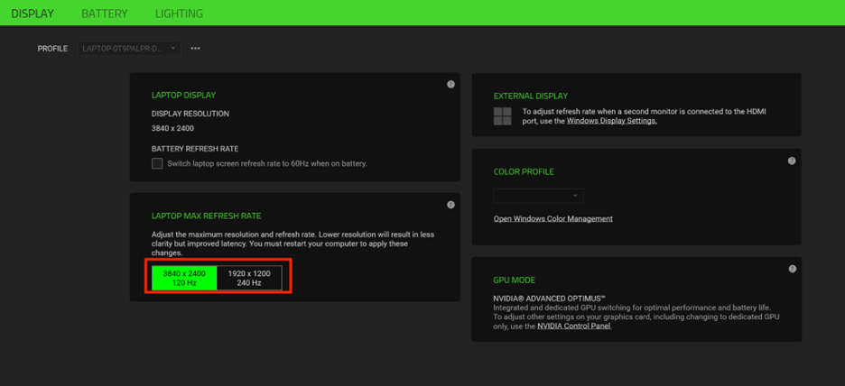 How to switch between Razer dual-mode displays