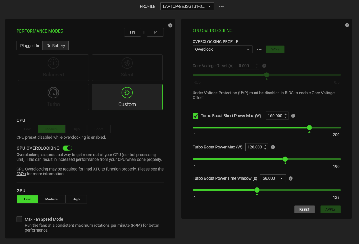 How to overclock or undervolt a Razer Blade with Intel processor via Razer Synapse